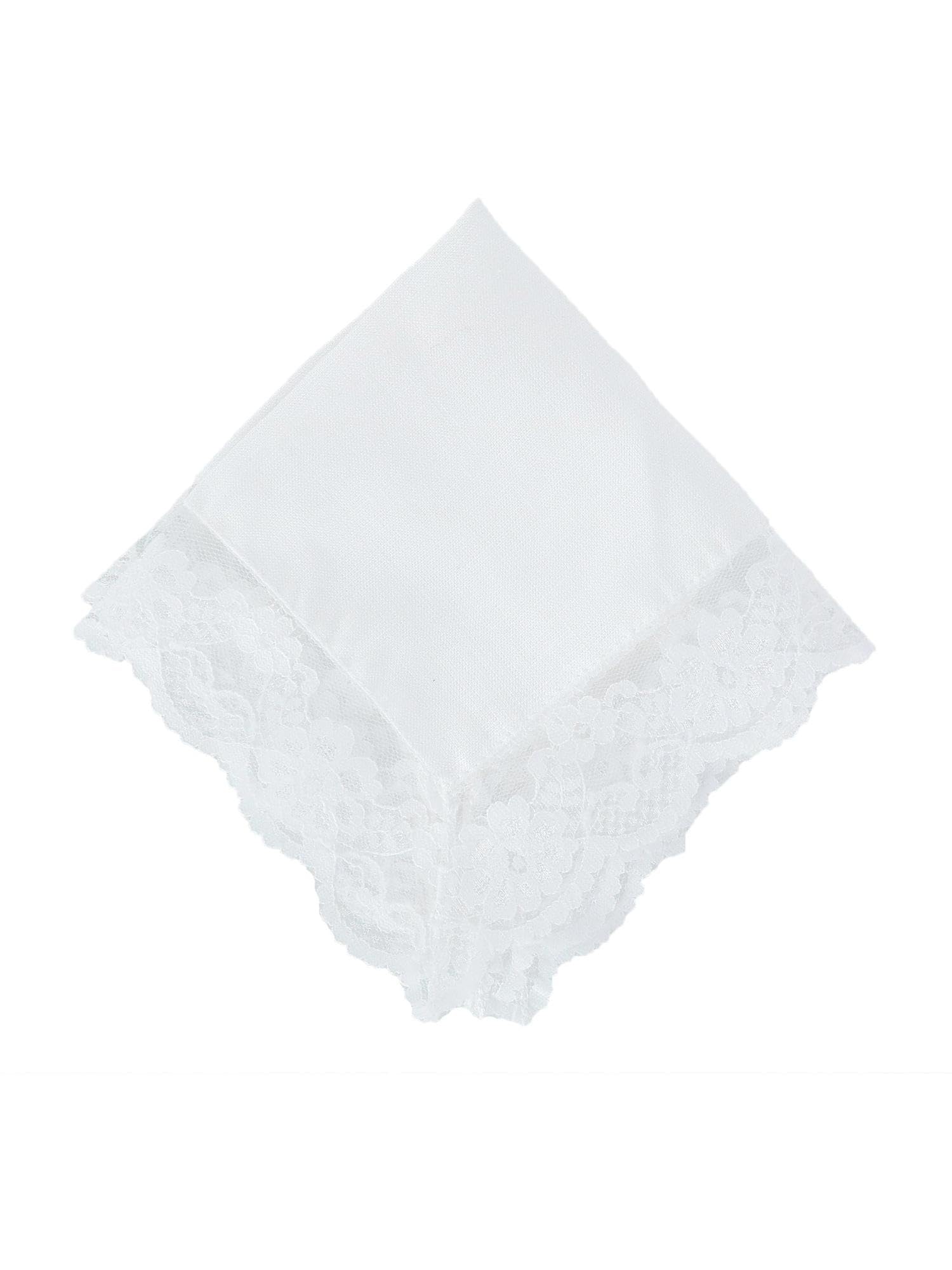 CTM® Women's Bridal Dress Lace and Linen Handkerchief, White