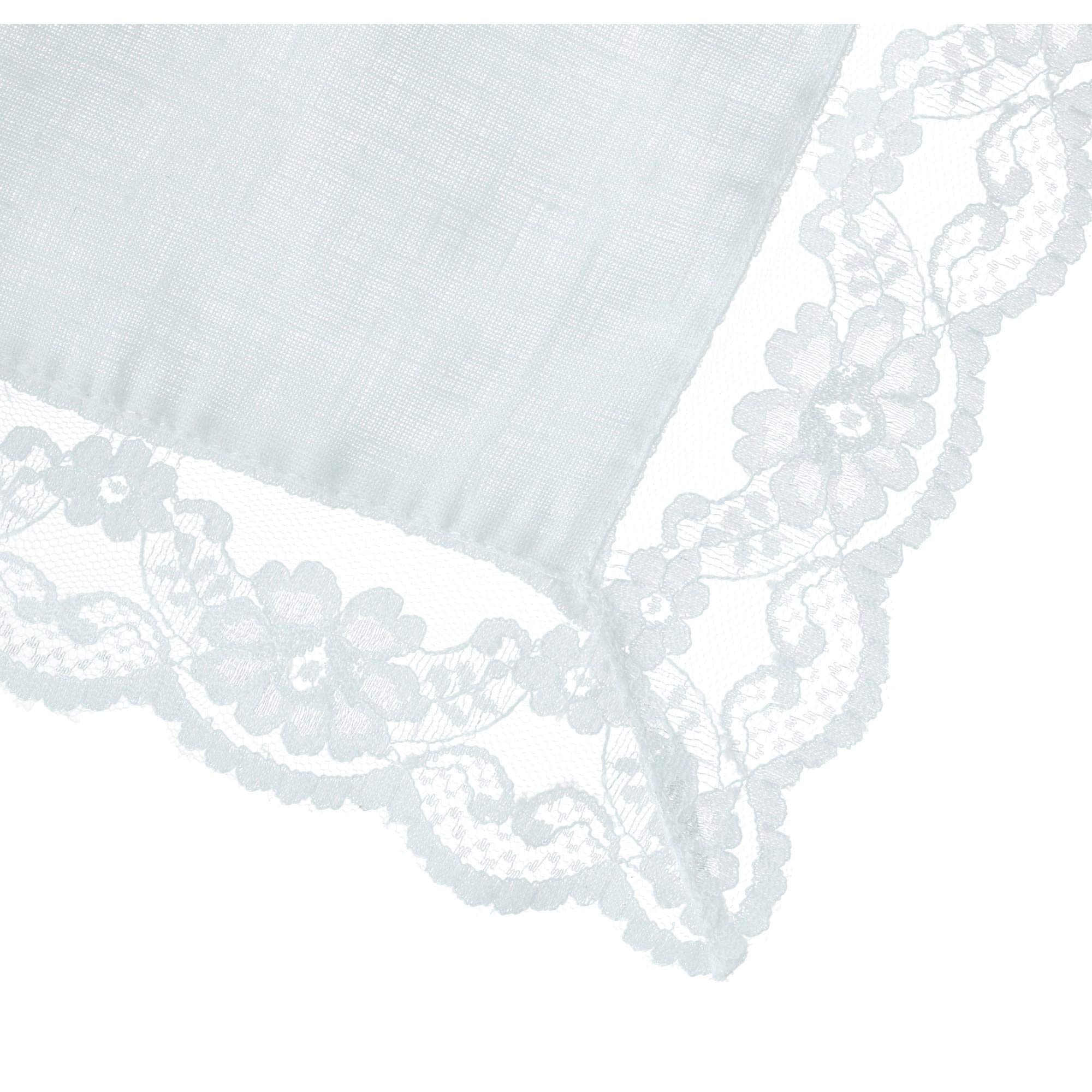 CTM® Women's Bridal Dress Lace and Linen Handkerchief, White