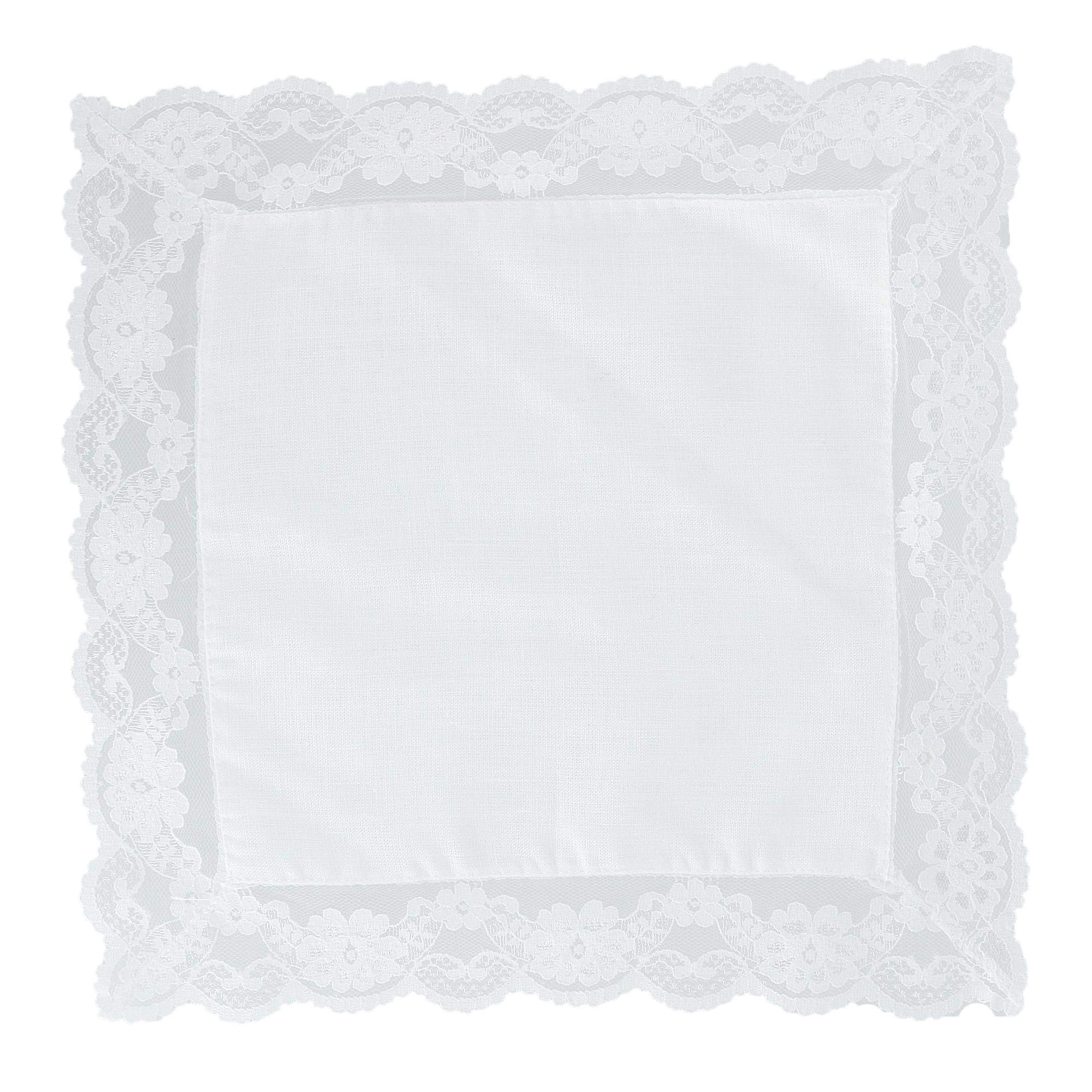 CTM® Women's Bridal Dress Lace and Linen Handkerchief, White