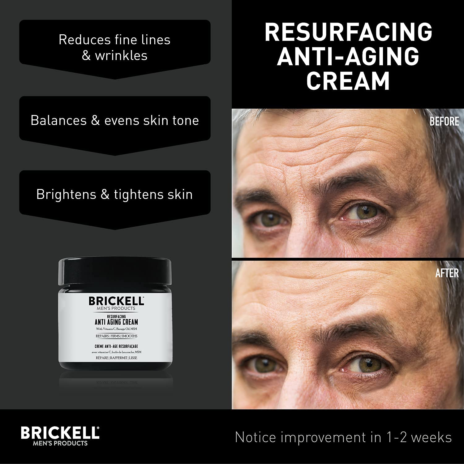 Brickell Men's Products Resurfacing Anti-Aging Face Cream For Men, Natural and Organic Face Moisturizer, Vitamin C Cream For Wrinkles, 2 Ounce, Unscented