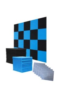 hjgfk2018 52 pack acoustic foam panels,1" x 12" x 12" black/blue acoustic wedge studio foam sound absorption wall panels