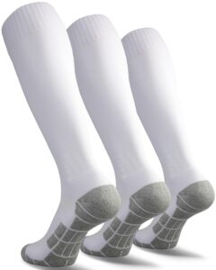 cwvlc soccer socks mens womens 3 pairs sport equipment team athletic knee high long tube cotton compression socks white large (10-13 women/8-12 men)