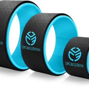 UpCircleSeven Yoga Wheel Set - Strongest & Most Comfortable Dharma Yoga Prop Wheel, 3 Pack for Back Pain Stretching & Backbends (12, 10, 6 inch) (Blue)