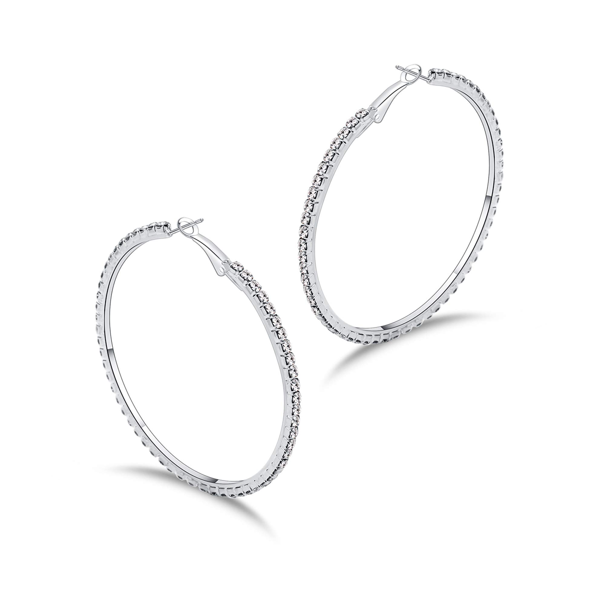 Royal Amoyy Hoop Earrings for Women and Girls, Shinning Rhinestone Hoop Earrings, Hypoallergenic Plated Alloy Earrings, Silver