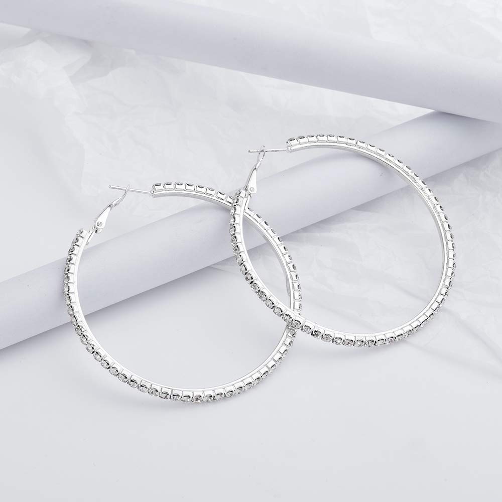 Royal Amoyy Hoop Earrings for Women and Girls, Shinning Rhinestone Hoop Earrings, Hypoallergenic Plated Alloy Earrings, Silver