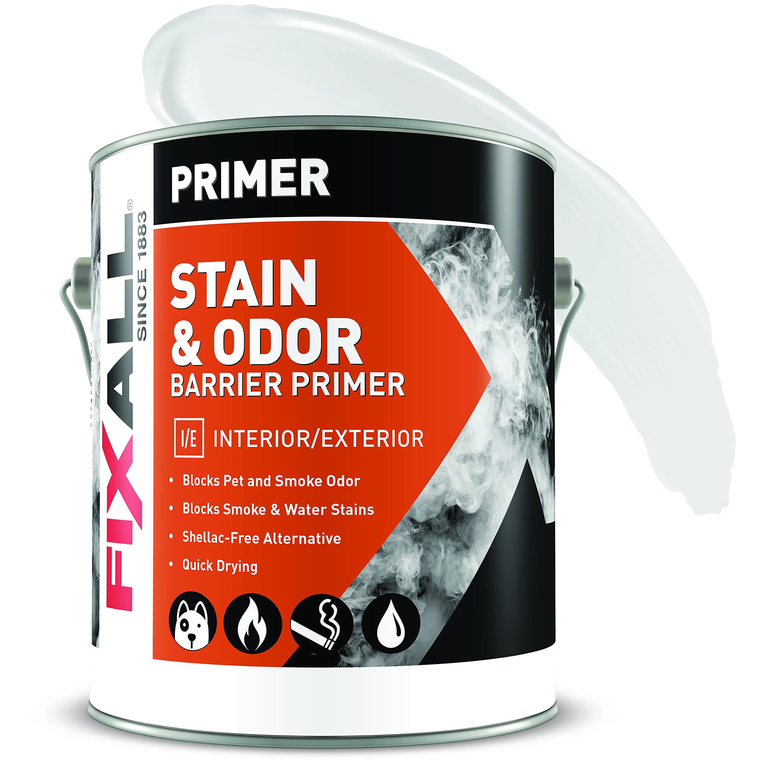 FIXALL Stain and Odor Barrier Primer, 1 Gallon, Eliminates Odors and Staining from Smoke, Nicotine, Pet Urine, Water and More, One-Coat Interior Paint Primer for Common Substrates