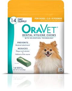 oravet dental chews for dogs, oral care and hygiene chews (extra small dogs, 3.5-9 lbs.) yellow pouch, 14 count