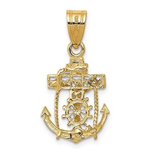 Diamond2Deal Gift for Mothers Day 14K Yellow Gold Mariners Religious Crucifix Cross Pendant Fine Jewelry for Women (L- 26 mm W- 14 mm)