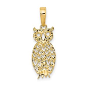 diamond2deal 14k yellow gold owl pendant fine jewelry for women (l- 23 mm w- 9 mm)