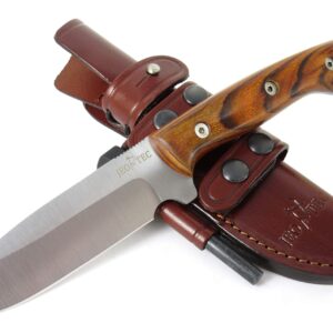 JEO-TEC Nº29 Bushcraft Survival Hunting Camping Knife - MOVA-58 Stainless Steel - Cocobolo Wood Handle - 10'' Overall - Multi-positioned Leather Sheath - Handmade in Spain