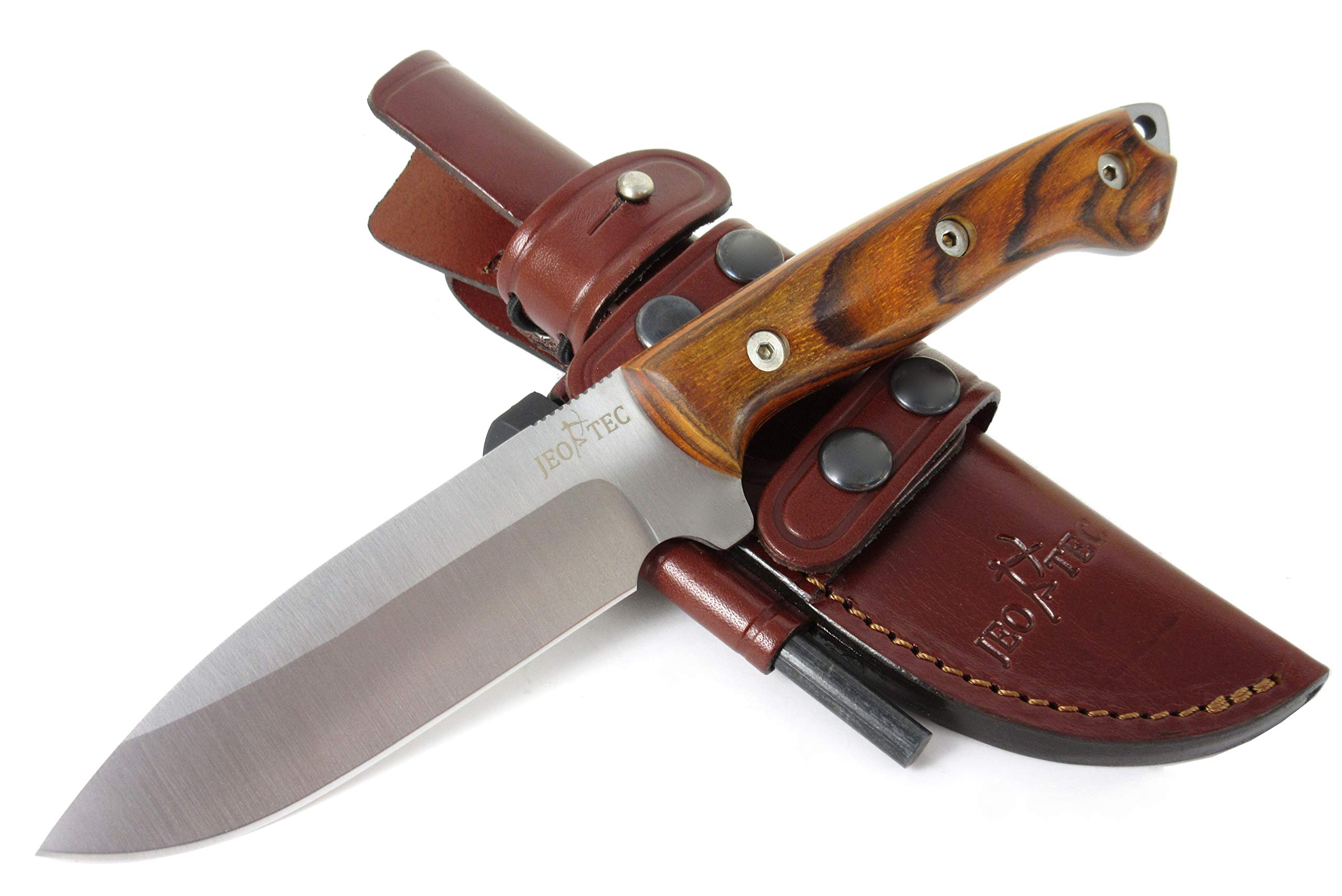 JEO-TEC Nº29 Bushcraft Survival Hunting Camping Knife - MOVA-58 Stainless Steel - Cocobolo Wood Handle - 10'' Overall - Multi-positioned Leather Sheath - Handmade in Spain