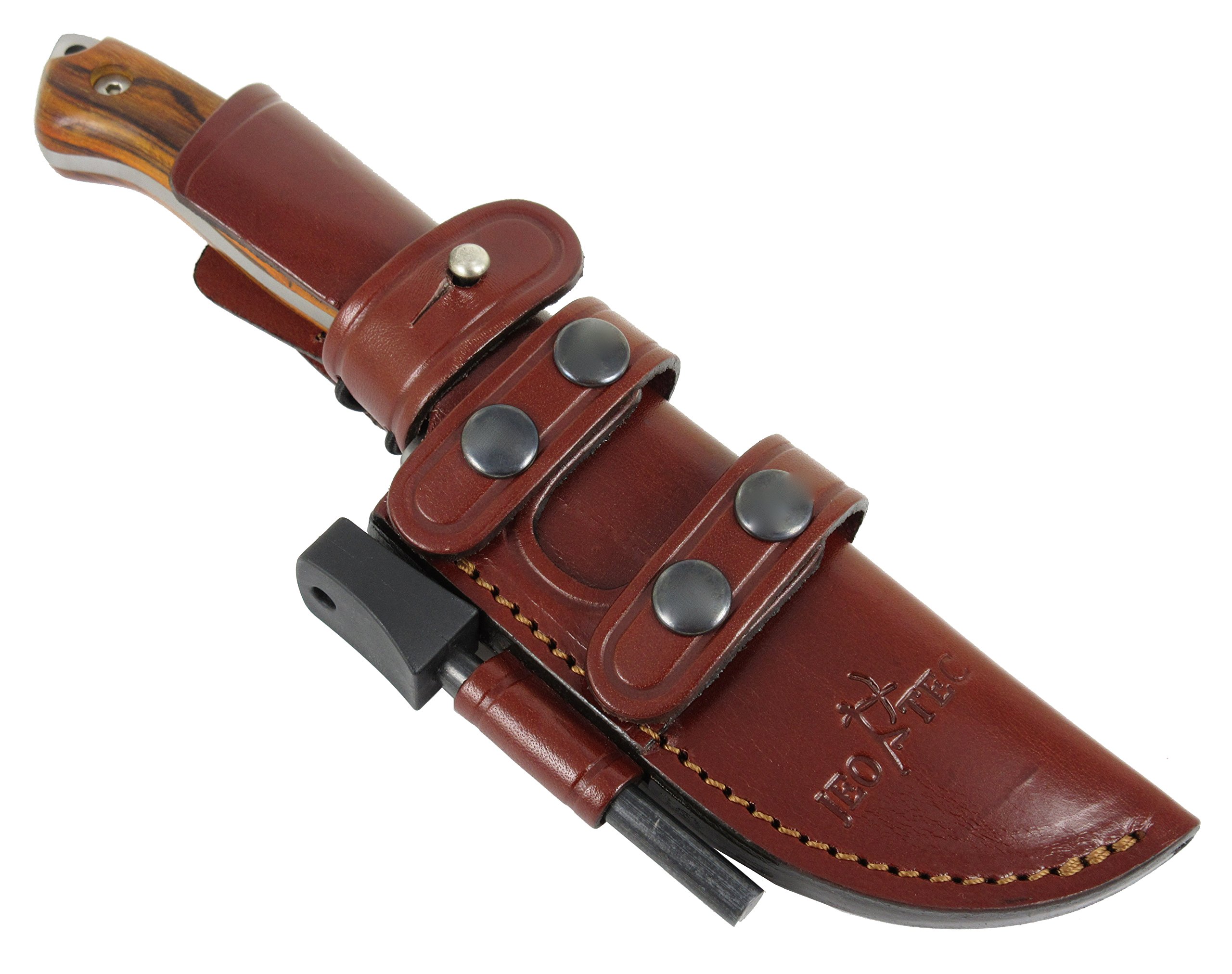 JEO-TEC Nº29 Bushcraft Survival Hunting Camping Knife - MOVA-58 Stainless Steel - Cocobolo Wood Handle - 10'' Overall - Multi-positioned Leather Sheath - Handmade in Spain