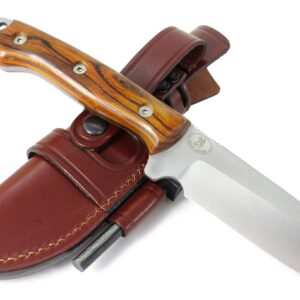 JEO-TEC Nº29 Bushcraft Survival Hunting Camping Knife - MOVA-58 Stainless Steel - Cocobolo Wood Handle - 10'' Overall - Multi-positioned Leather Sheath - Handmade in Spain