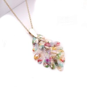 Acrylic Pendant necklace Earrings – Long Statement Leaf Charm Necklace Tortoise Resin Palm Leaf Earrings Fashion Necklaces Earrings for Women