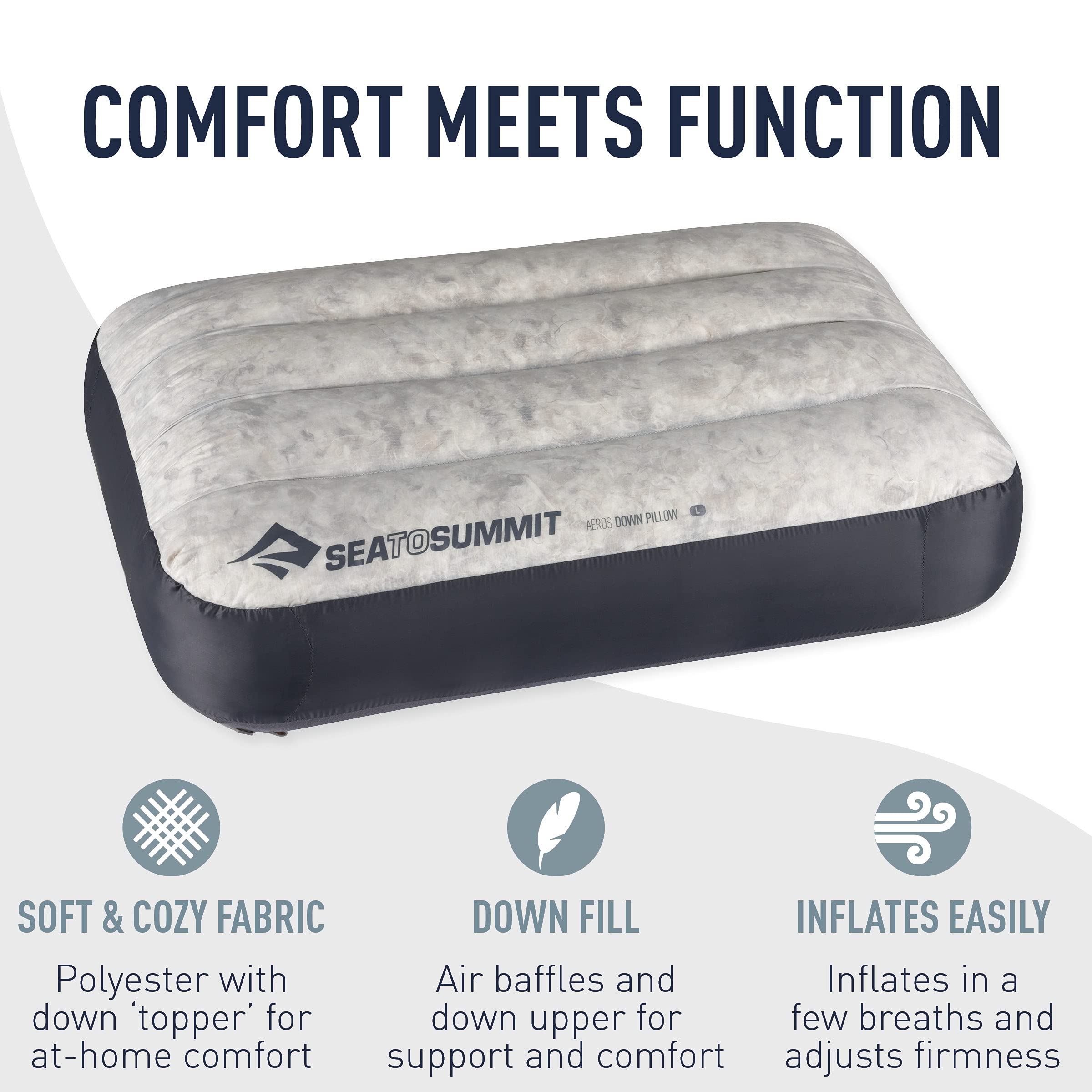 Sea to Summit Aeros Down Inflatable Pillow, Large (16.5 x 11), Grey