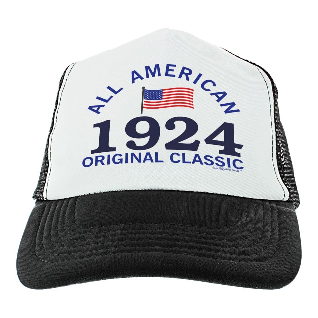 100th Birthday Gifts All American 1924 Original Classic Hat Turning 100 Birthday Party Trucker Hat Black