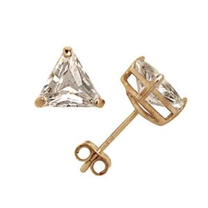 jewelryweb solid 14k yellow or white gold trillion-cut triangle cubic zirconia basket post stud earrings (4-6mm) (6.0, yellow-gold)