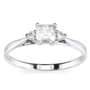 the jewelry galleria 14k white gold princess cut center stone white cz 3 three stone engagement ring size 7