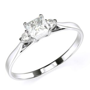 The Jewelry Galleria 14K White Gold Princess Cut Center Stone White CZ 3 Three Stone Engagement Ring Size 7