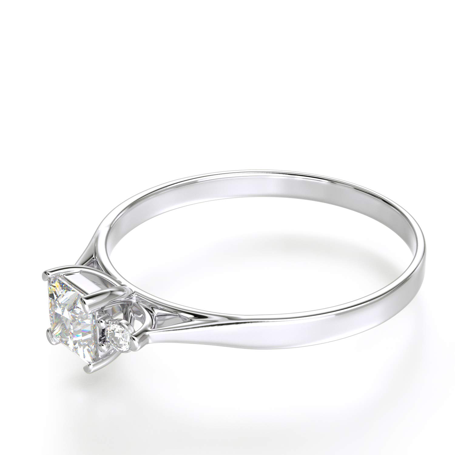 The Jewelry Galleria 14K White Gold Princess Cut Center Stone White CZ 3 Three Stone Engagement Ring Size 7