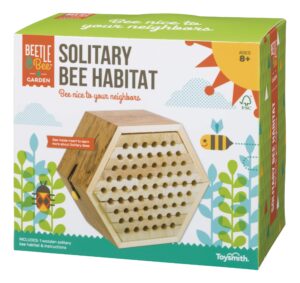 toysmith beetle & bee solitary bee habitat - diy kids art craft outdoor bee kit, educational kit for kids, no hardware/no glue required, 13 wooden pieces, fsc certified, intended for age 8+