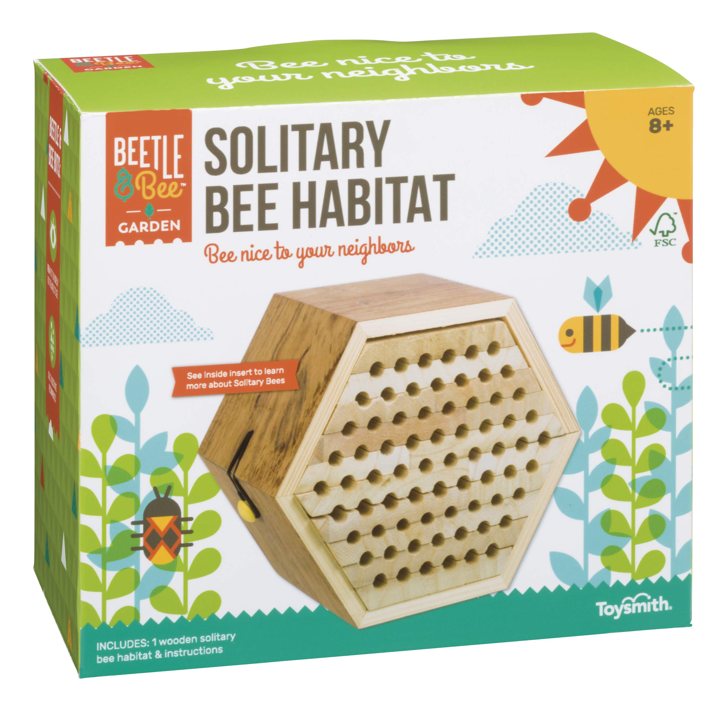 Toysmith Beetle & Bee Solitary Bee Habitat - DIY Kids Art Craft Outdoor Bee Kit, Educational Kit for Kids, No Hardware/No Glue Required, 13 Wooden Pieces, FSC Certified, Intended for Age 8+