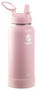 takeya actives 32 oz vacuum insulated stainless steel water bottle with straw lid, premium quality, blush