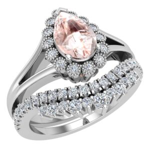 morganite engagement ring - wedding ring set for women 14k white gold 8 mm pear shape (g,i1) rs 8.5