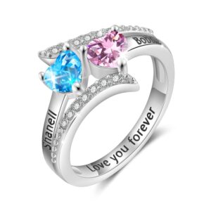 OPALSTOCK To Mom from Daughter Gifts Personalized Promise Rings for Her 2 Birthstones Name Rings for Couples Mothers Name Rings for New Mommy