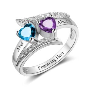 OPALSTOCK To Mom from Daughter Gifts Personalized Promise Rings for Her 2 Birthstones Name Rings for Couples Mothers Name Rings for New Mommy