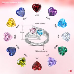 OPALSTOCK To Mom from Daughter Gifts Personalized Promise Rings for Her 2 Birthstones Name Rings for Couples Mothers Name Rings for New Mommy