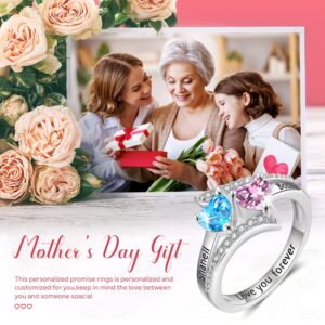 OPALSTOCK To Mom from Daughter Gifts Personalized Promise Rings for Her 2 Birthstones Name Rings for Couples Mothers Name Rings for New Mommy