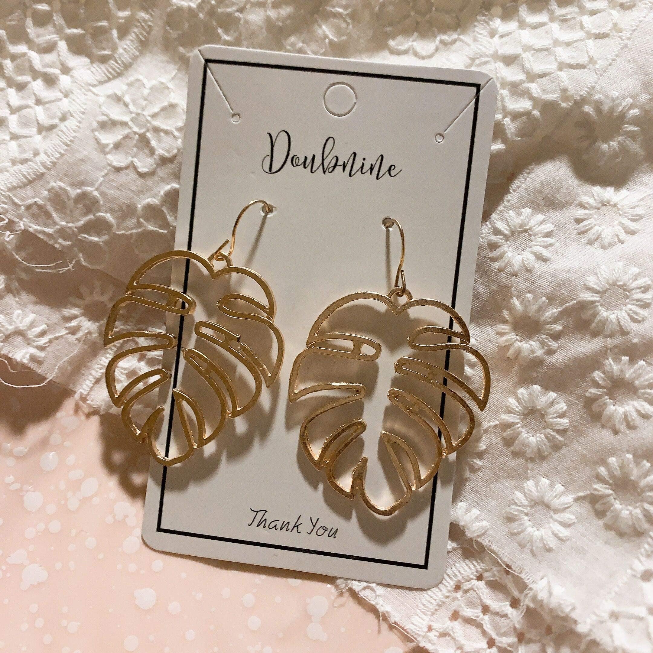 Doubnine Palm Leaf Earrings Large Monstera Rose Golden Line Dangle Earrings Bohemian Summer Festvial Jewelry for Women (rose golden)