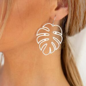 Doubnine Palm Leaf Earrings Large Monstera Rose Golden Line Dangle Earrings Bohemian Summer Festvial Jewelry for Women (rose golden)