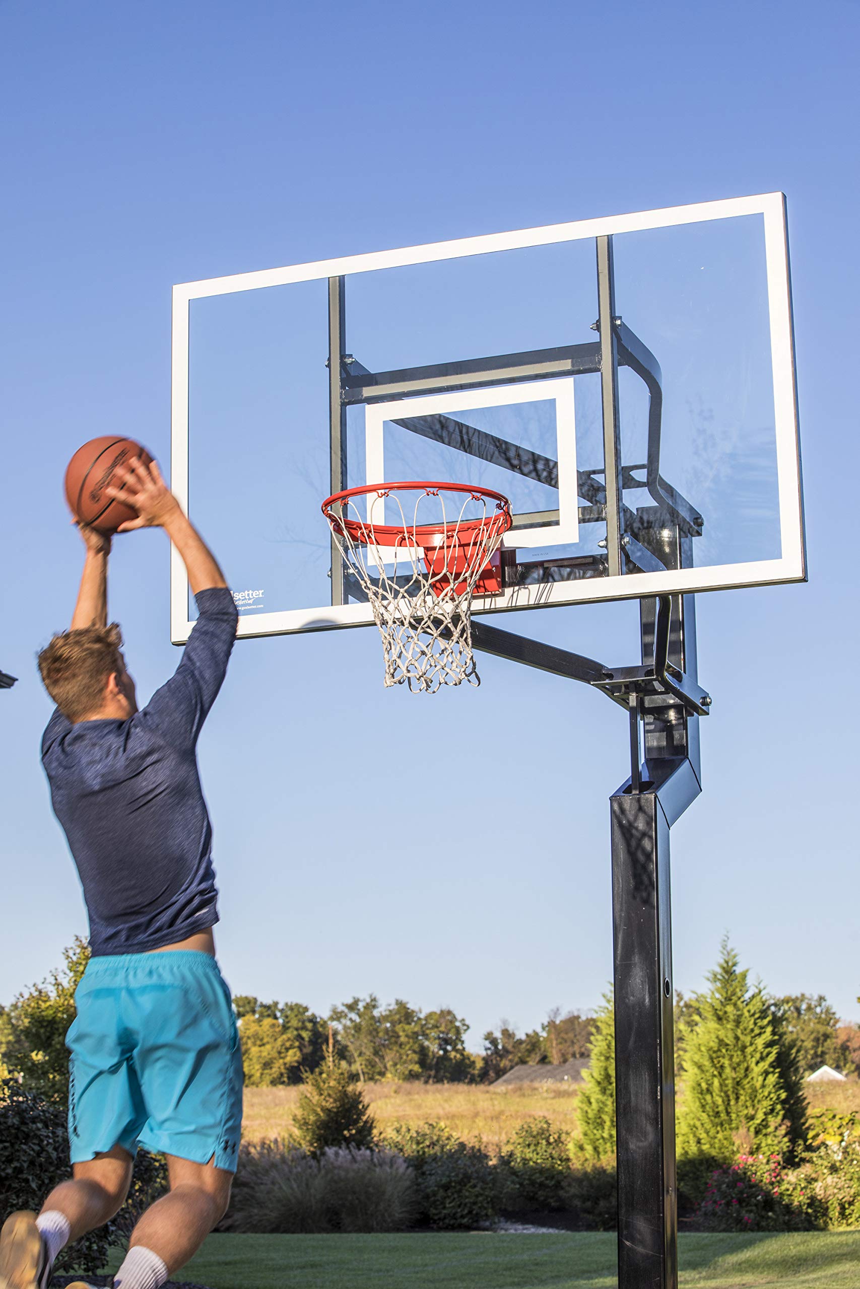 Goalsetter MVP 72" Glass In-Ground Height Adjustable Basketball Hoop System with Collegiate Breakaway Rim