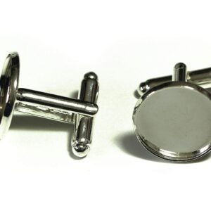 ALL in ONE Cufflinks Cuff Links Button Cabochon Blank Trays Frame with Clear Glass Dome (Silver 16mm - 10 Sets)