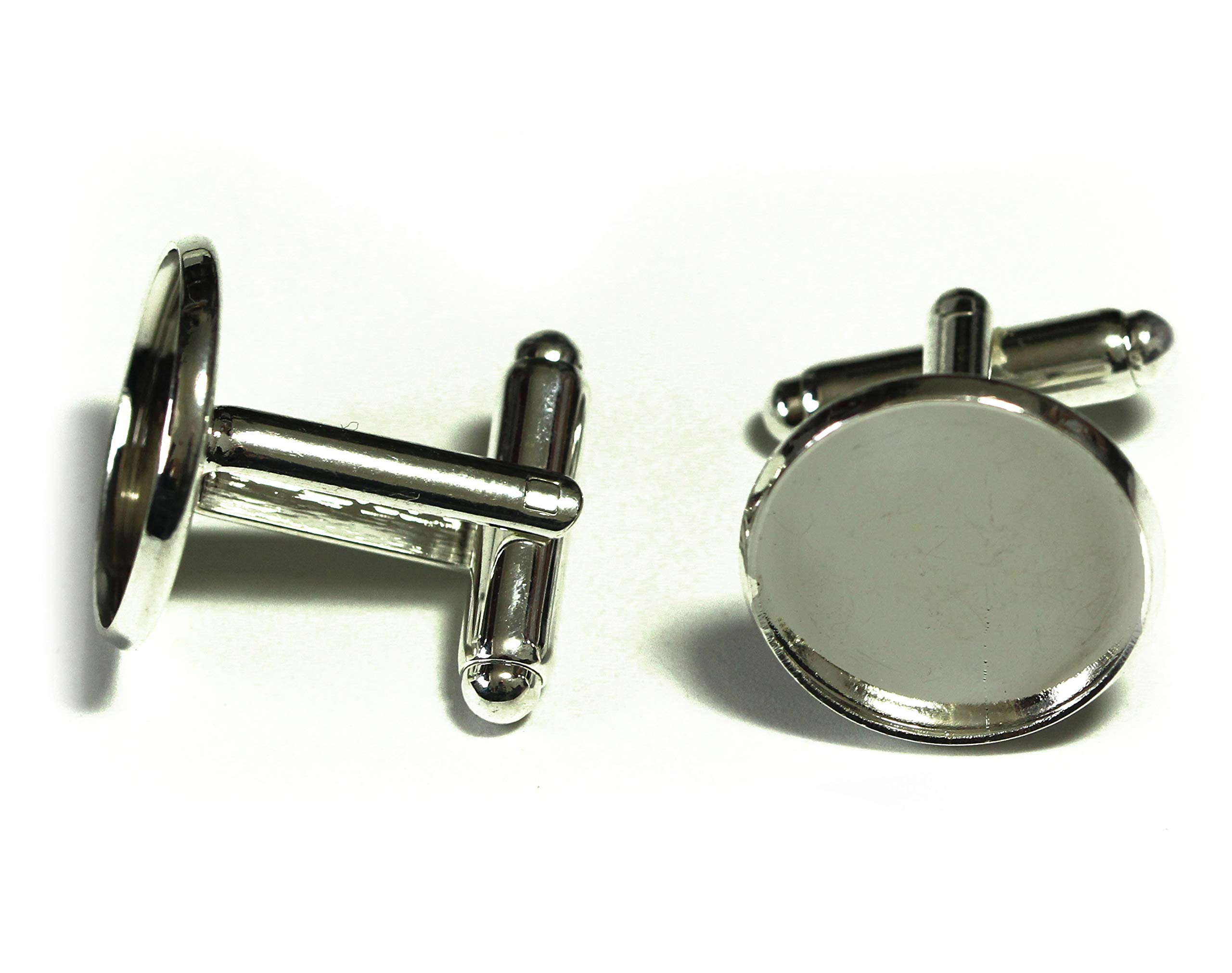 ALL in ONE Cufflinks Cuff Links Button Cabochon Blank Trays Frame with Clear Glass Dome (Silver 16mm - 10 Sets)