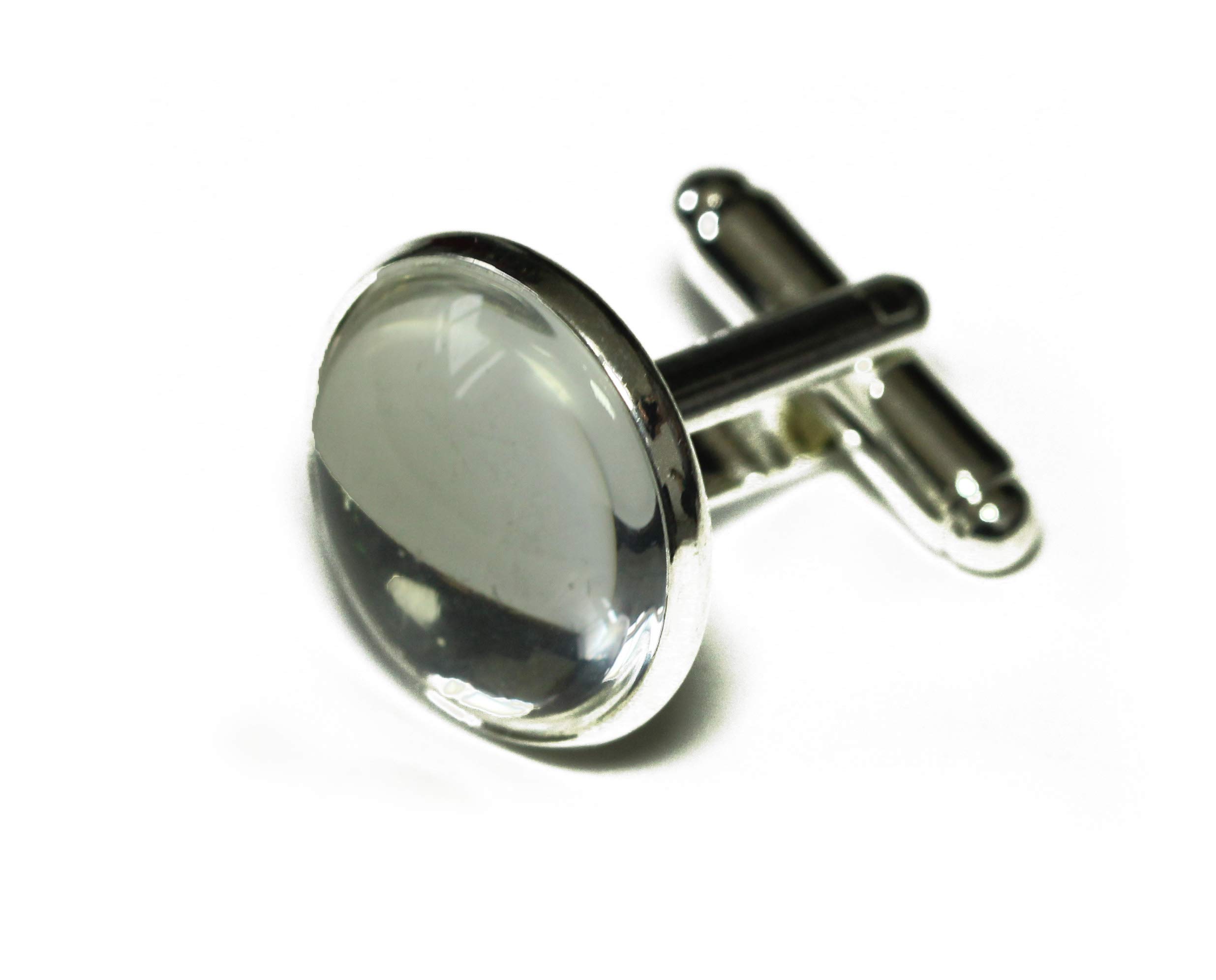 ALL in ONE Cufflinks Cuff Links Button Cabochon Blank Trays Frame with Clear Glass Dome (Silver 16mm - 10 Sets)