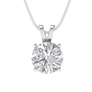 clara pucci 2.0 ct round cut stunning genuine moissanite solitaire pendant necklace with 16" gold chain box solid 14k white gold