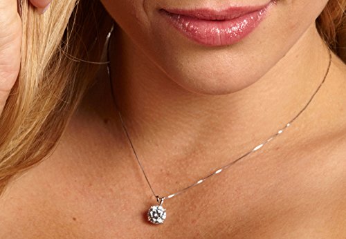 Clara Pucci 2.0 ct Round Cut Stunning Genuine Moissanite Solitaire Pendant Necklace With 16" Gold Chain box Solid 14k White Gold