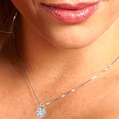 Clara Pucci 2.0 ct Round Cut Stunning Genuine Moissanite Solitaire Pendant Necklace With 16" Gold Chain box Solid 14k White Gold