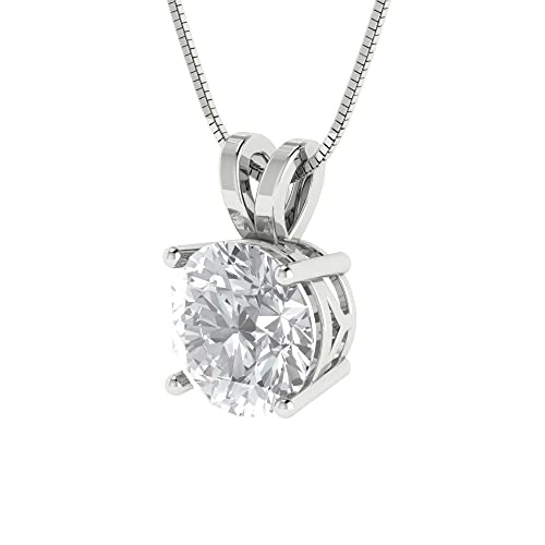 Clara Pucci 2.0 ct Round Cut Stunning Genuine Moissanite Solitaire Pendant Necklace With 16" Gold Chain box Solid 14k White Gold