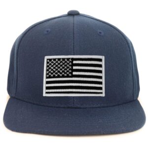 armycrew youth kid size black white american flag patch flat bill snapback baseball cap - navy