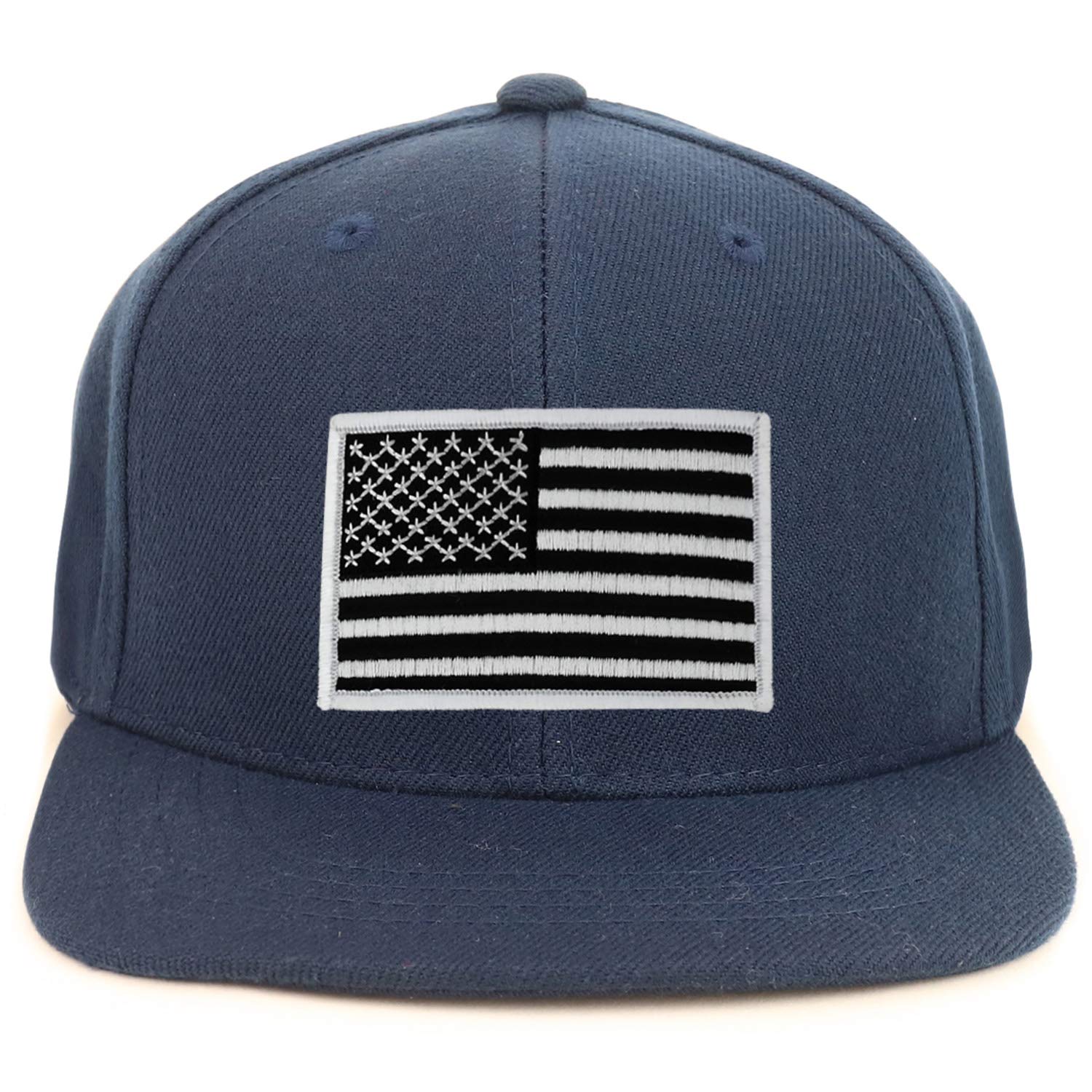 Armycrew Youth Kid Size Black White American Flag Patch Flat Bill Snapback Baseball Cap - Navy