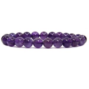 natural a grade amethyst gemstone 8mm purple crystal round beads stretch bracelet 7 inch