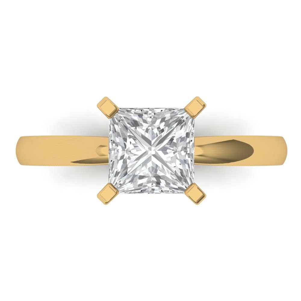 Clara Pucci 1.50 ct Princess Cut Solitaire Genuine Moissanite Wedding Bridal Designer Anniversary Engagement Ring in 14k Yellow Gold