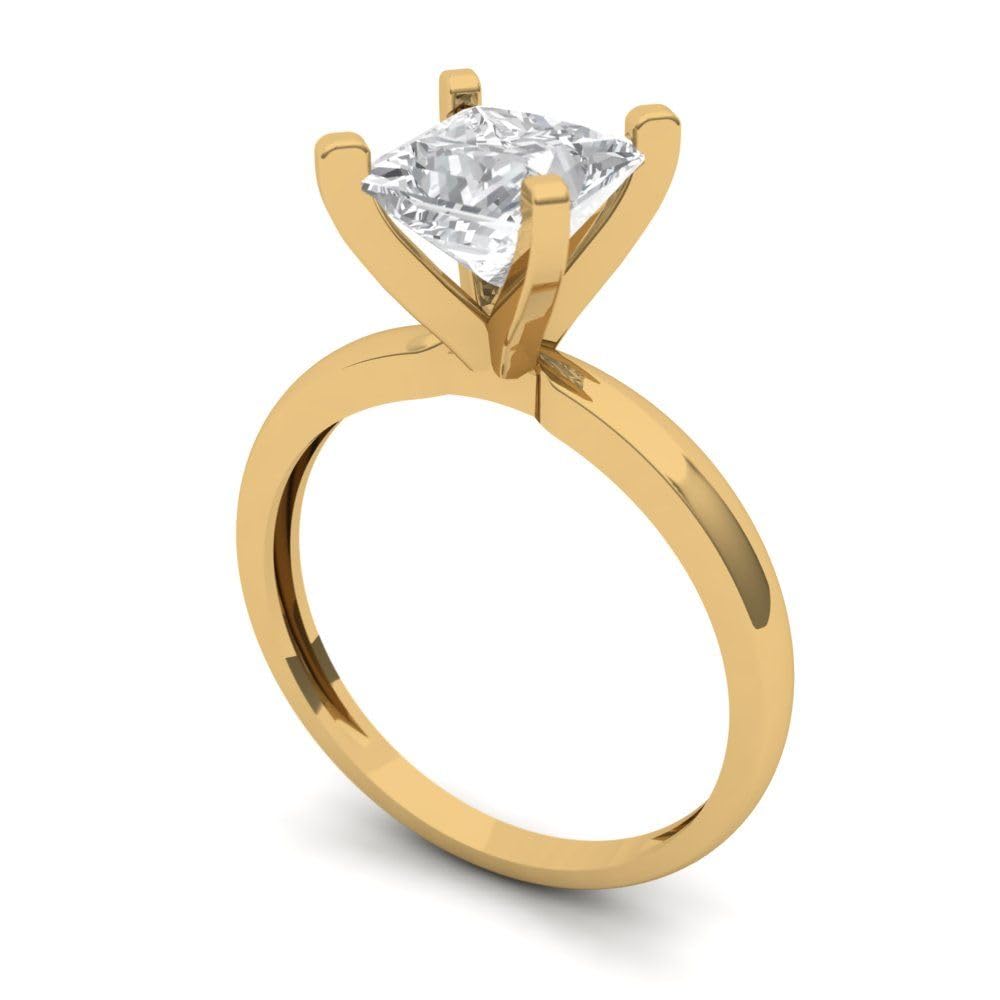 Clara Pucci 1.50 ct Princess Cut Solitaire Genuine Moissanite Wedding Bridal Designer Anniversary Engagement Ring in 14k Yellow Gold