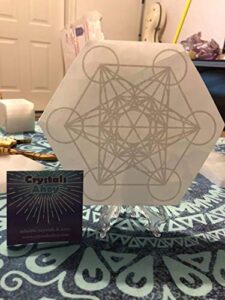 6" hexagon selenite charging plate, metatrons cube grid, e1017, sacred geometry, crystal grid