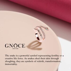 GNOCE "Creative Life Force 18K Rose Gold S925 Sterling Silver Green Snake Ring With Clear Cz Stones Womens Cool Crystal Jewelry Accessories Snake Rings For Women Fashion Rhinestones Rings (8(U.S))