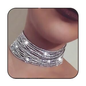 aukmla multi layered chain crystal rhinestone choker fully diamond statement necklace wedding jewelry for women